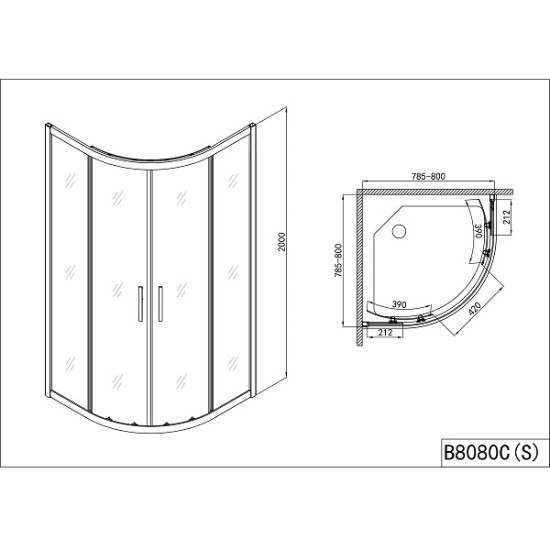 Душ кабина "PRO LINE", овална, 80-100x200 см., хром, с матирани ленти
